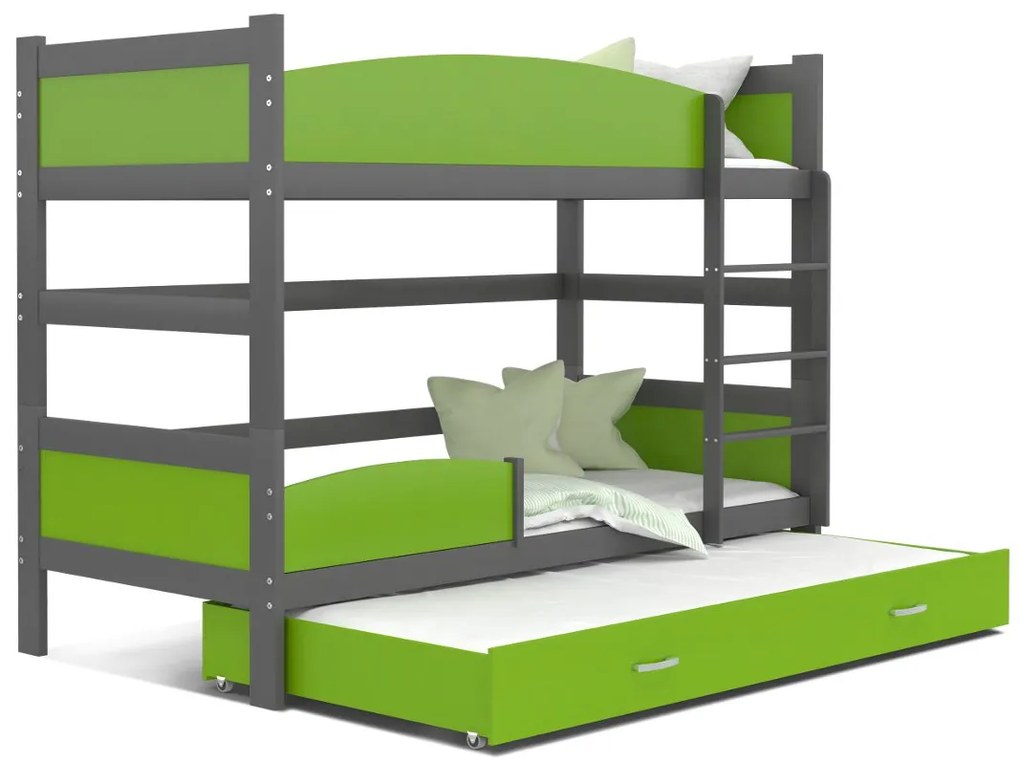 Dětská patrová postel SWING3 COLOR + rošt + matrace ZDARMA, 190x80, šedý/zelený