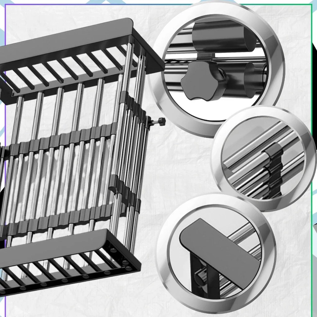 Camerazar Univerzální nastavitelná police na dřez, velký odkapávač na nádobí, kuchyňský organizér