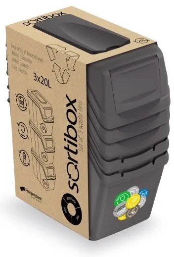 Set košů na tříděný odpad, 3 x 20 l, šedá
