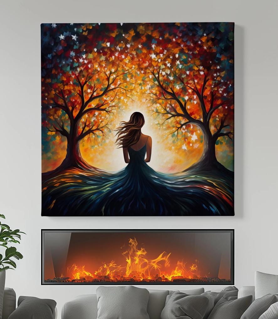 Obraz na plátně - Dívka Ygg propojená kořínky se stromy života FeelHappy.cz Velikost obrazu: 60 x 60 cm
