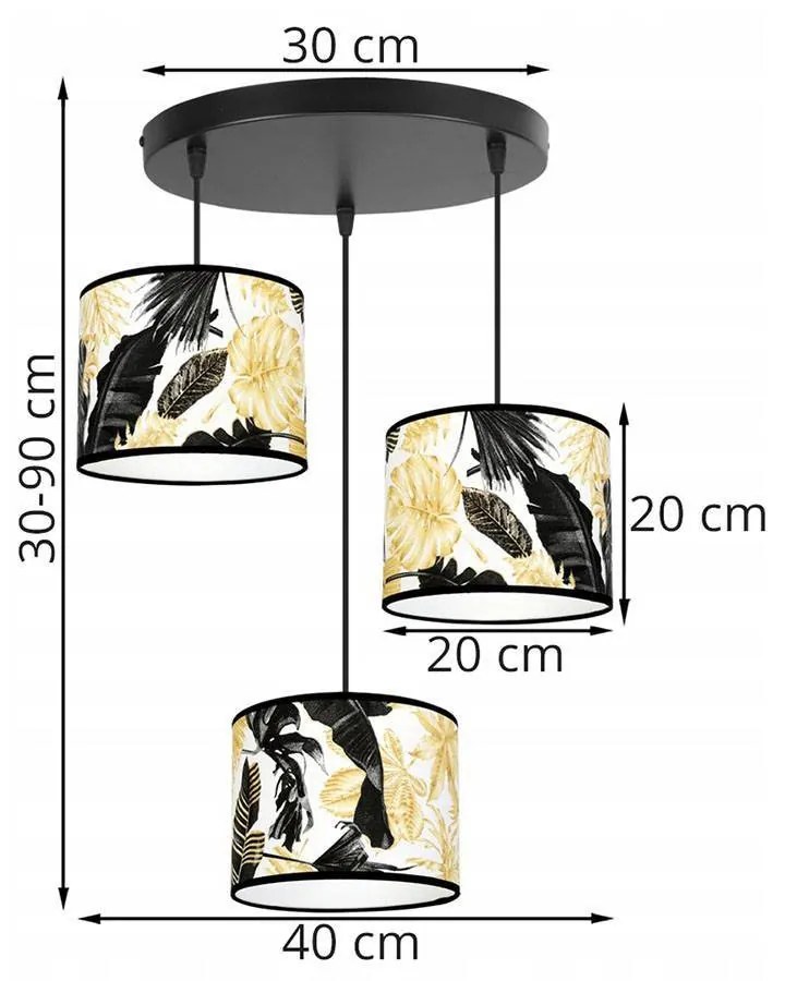 Závěsné svítidlo Gold Flowers, 3x bílé textilní stínítko s květinovým vzorem, (výběr ze 2 barev konstrukce), o
