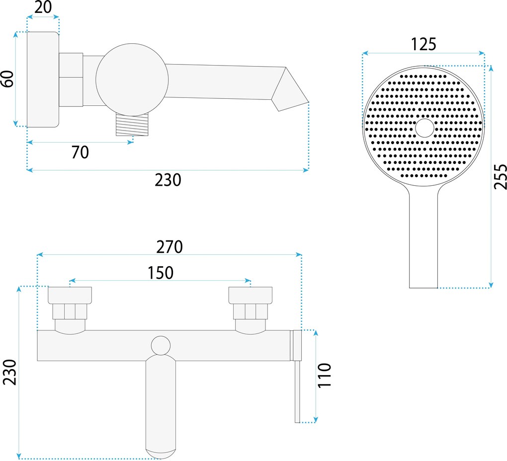 Rea Foss, vanová baterie s ruční sprchovou soupravou, broušená ocel, REA-B6892