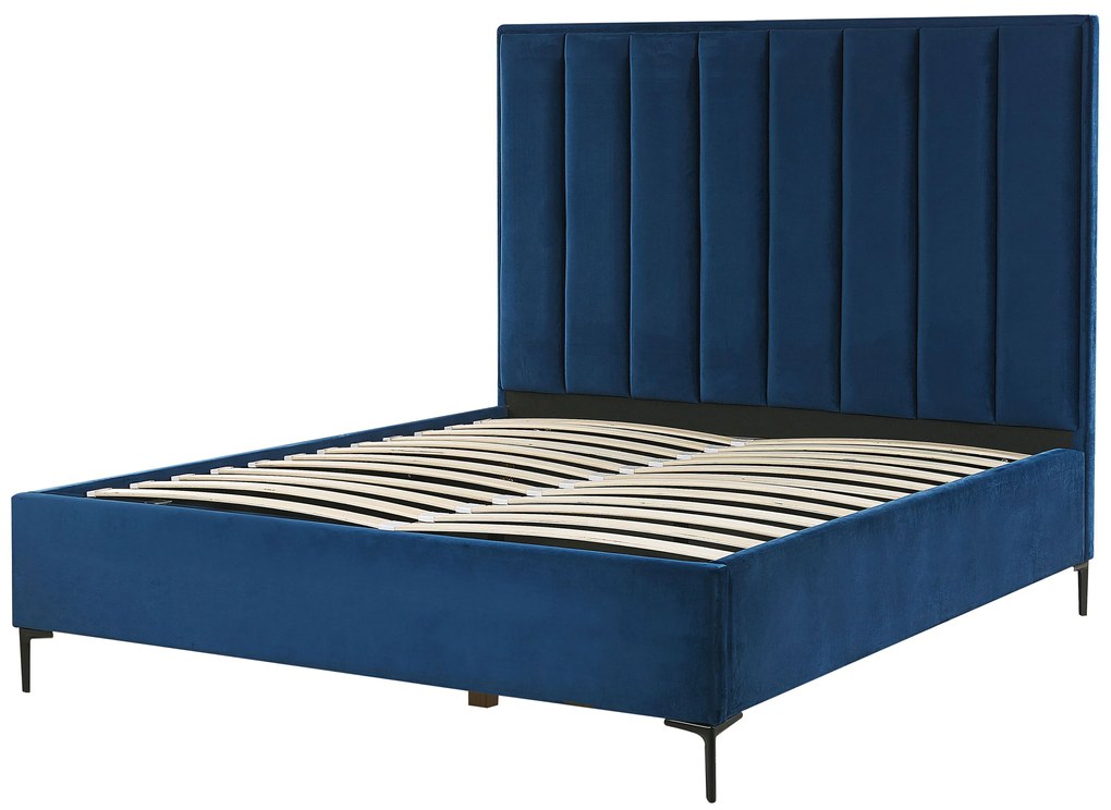 Sametová postel s úložným prostorem 140 x 200 cm modrá SEZANNE Beliani
