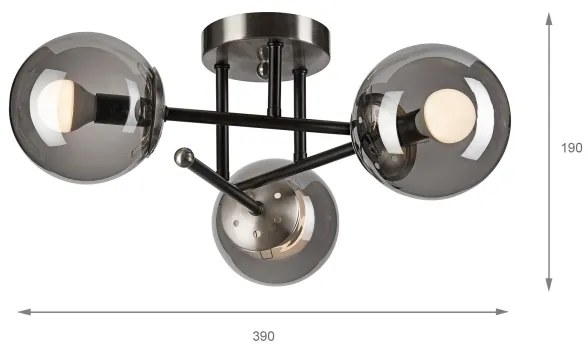 Přisazený lustr MALENA 3xE14/5W/230V černá/kouřová