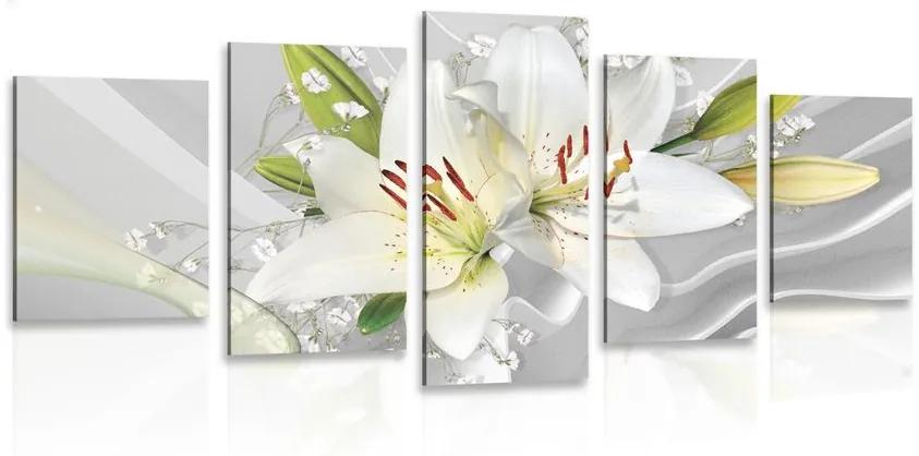 5-dílný obraz bílá lilie na zajímavém pozadí
