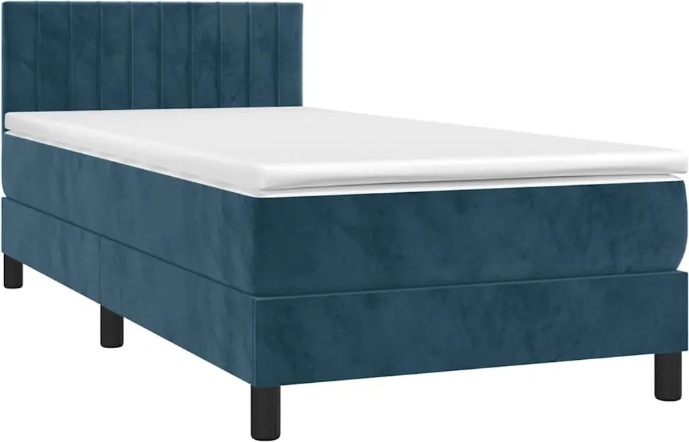 Box spring postel s matrací a LED tmavě modrá 100x200 cm samet 3134511