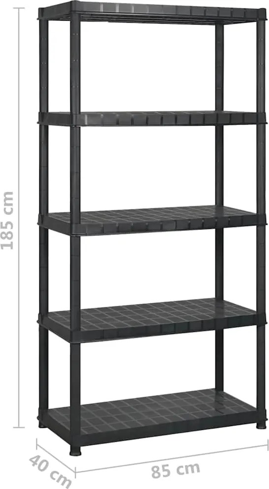 Úložný regál 5patrový černý 340 x 40 x 185 cm plast 3059861