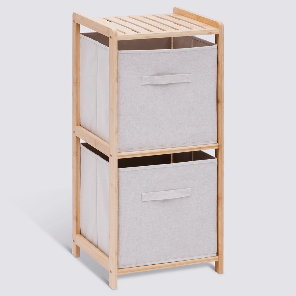 Bambusový regál TIDY se dvěma látkovými boxy, 34,7 x 33 x 77,5 cm
