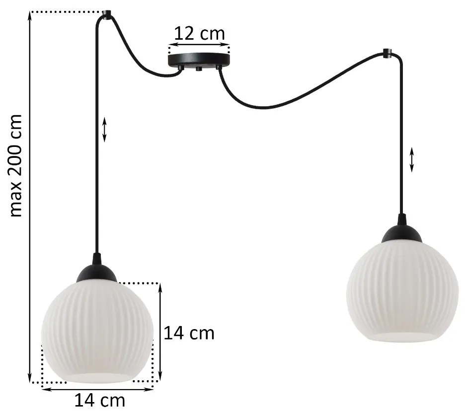 Závěsné svítidlo Riffle Round Spider, 2x bílé skleněné stínítko, b