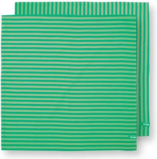 Pip Studio Stripes Green set 2ks látkových útěrek 65x65cm, zelený (set 2ks bavlněných útěrek)