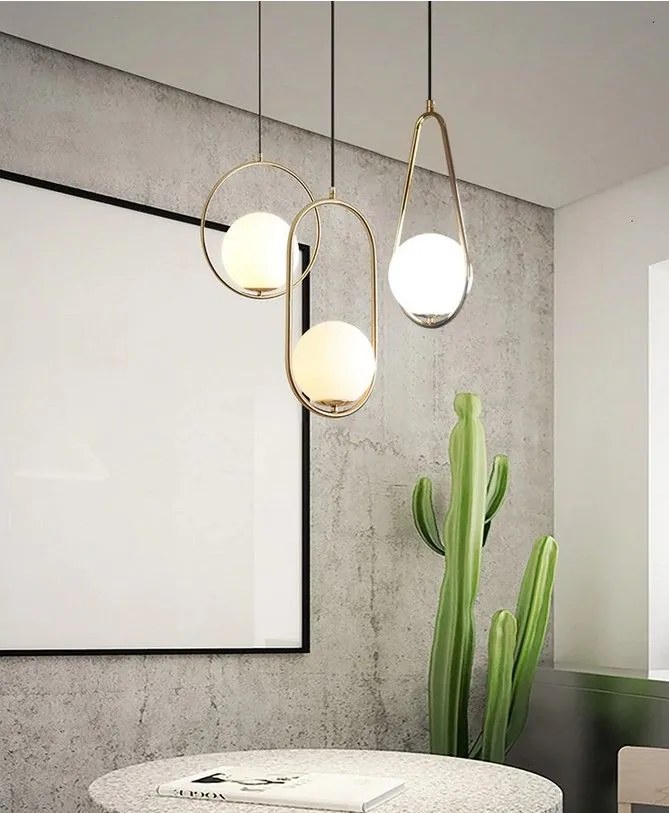 Toolight - Skleněná závěsná lampa E27 60W APP473-1CP, bílá-zlatá, OSW-00605