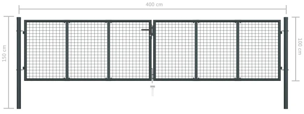 vidaXL Marketos Pletivá zahradní branka pozinkovaná ocel 400 x 100 cm šedá