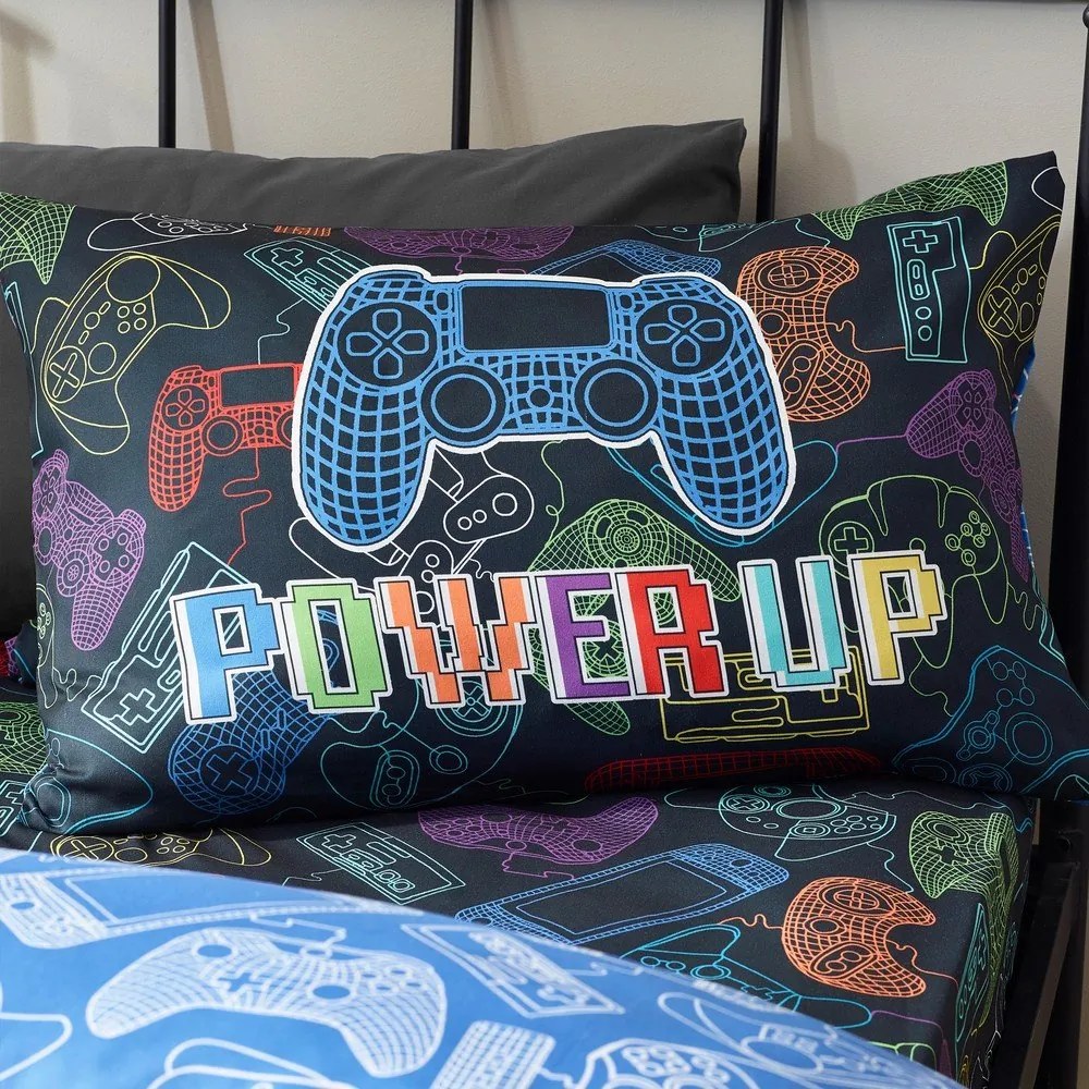 Černé dětské povlečení na jednolůžko 135x200 cm Power Up Gamer – Catherine Lansfield