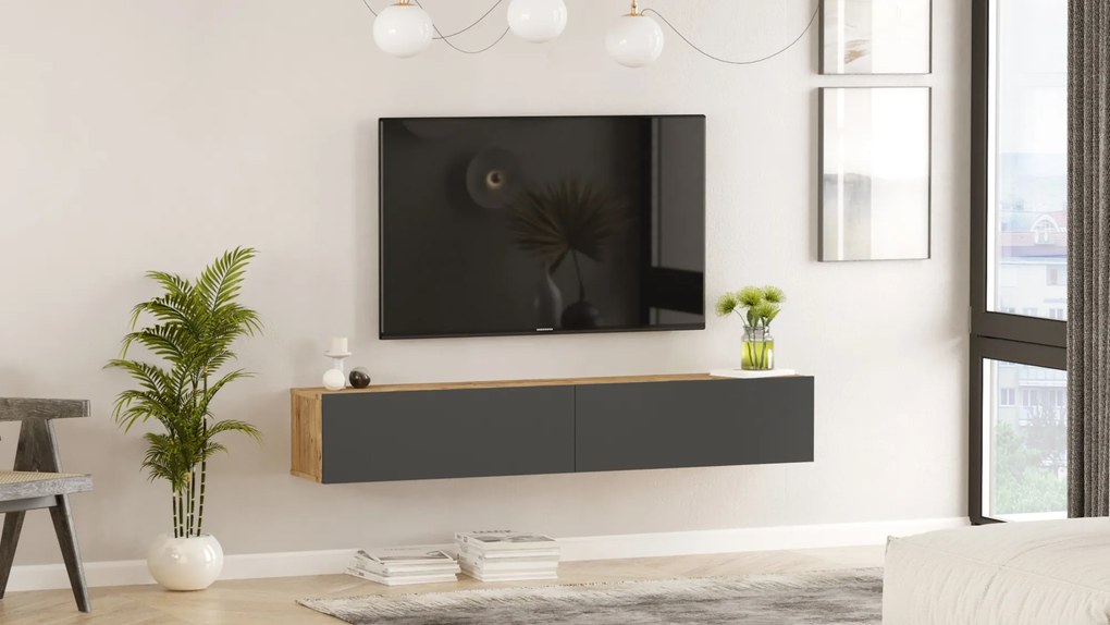 KALUNE DESIGN dřevěný TV stolek FRAM šedý 29,6x180 cm 956LCS1612