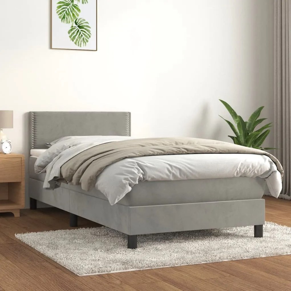 Box spring postel s matrací světle šedá 90x200 cm samet