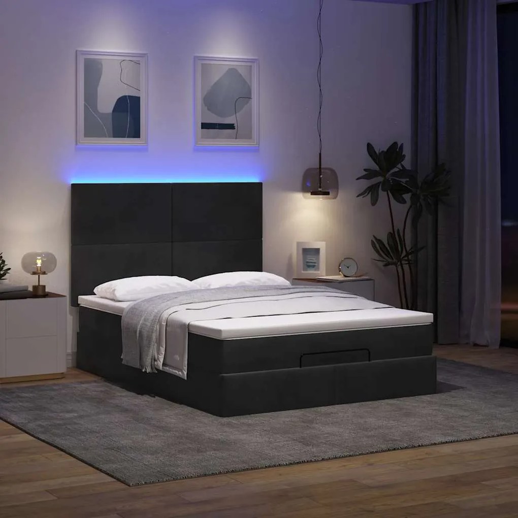Osmanský rám postele s matracemi černá 140x200cm samet 3314254