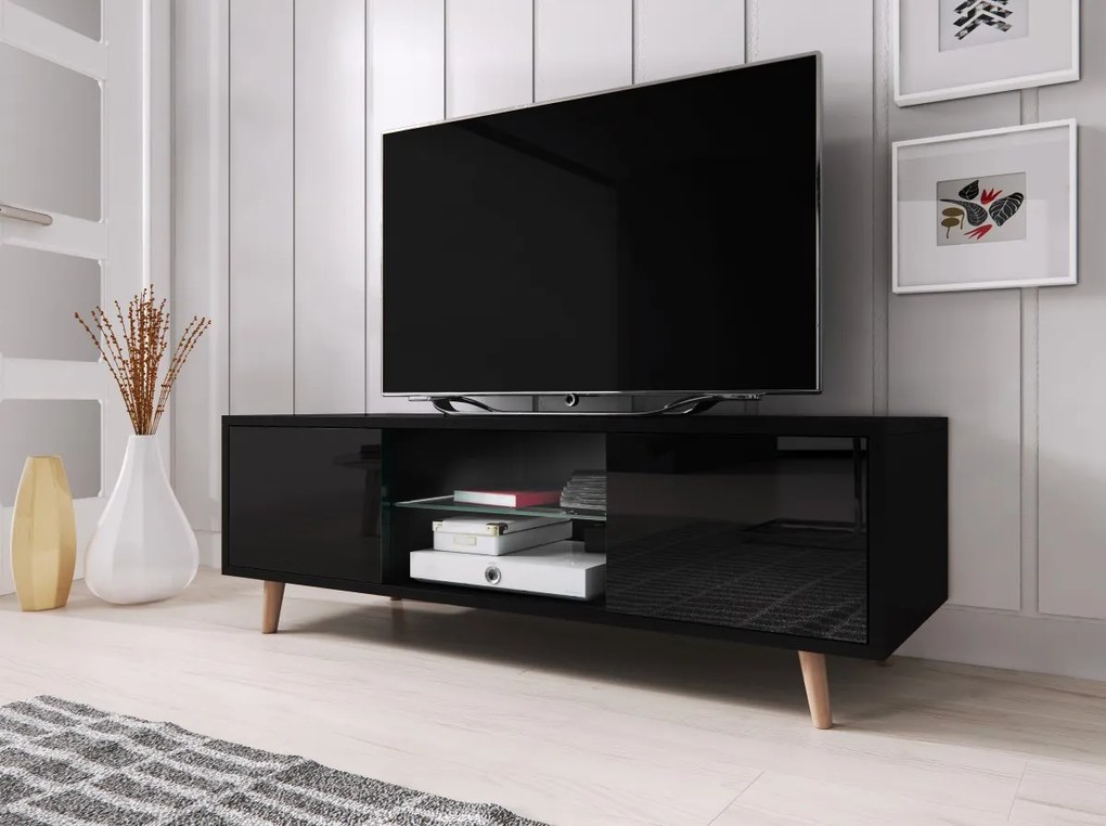 TV stolek Sweden 140 cm černý mat/černý lesk