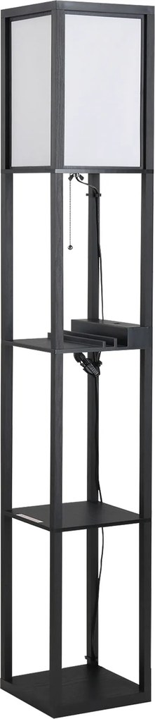 HOMCOM moderní stojací lampa, úsporná podlahová lampa s policemi z bavlny, MDF 26 x 160 cm, černá a bílá