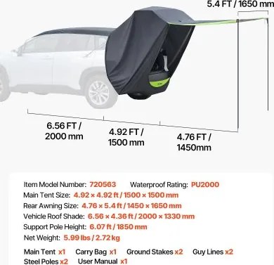 Stan SUV se stínící markýzou VEVOR, 1500 × 1500 mm