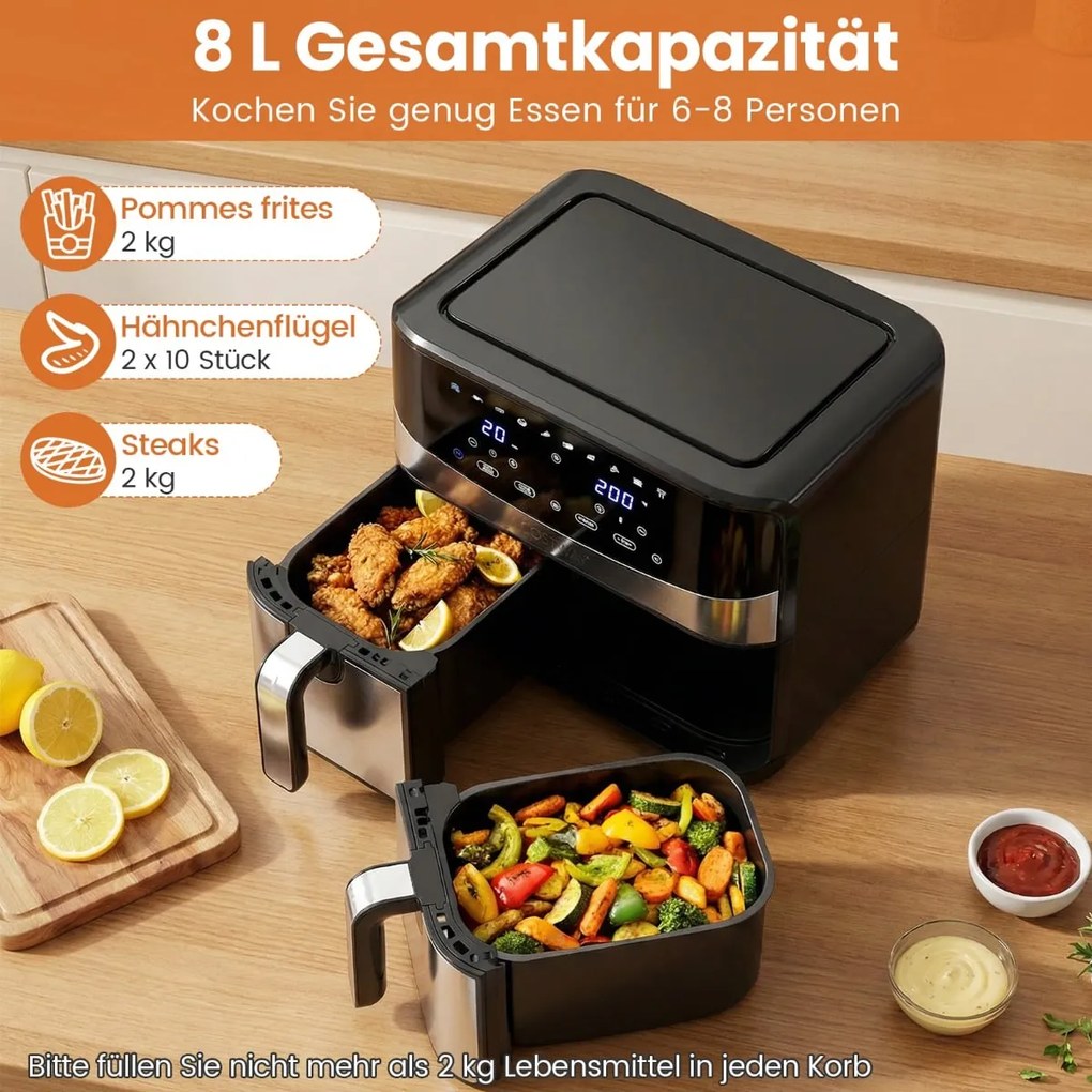 Costway 10 v 1 dvouzónová vzduchová fritéza 85 horkovzdušná fritéza L