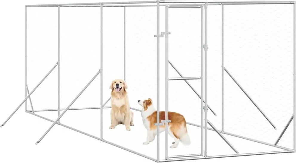 Venkovní psí kotec stříbrný 2 x 6 x 2 m pozinkovaná ocel 3190452