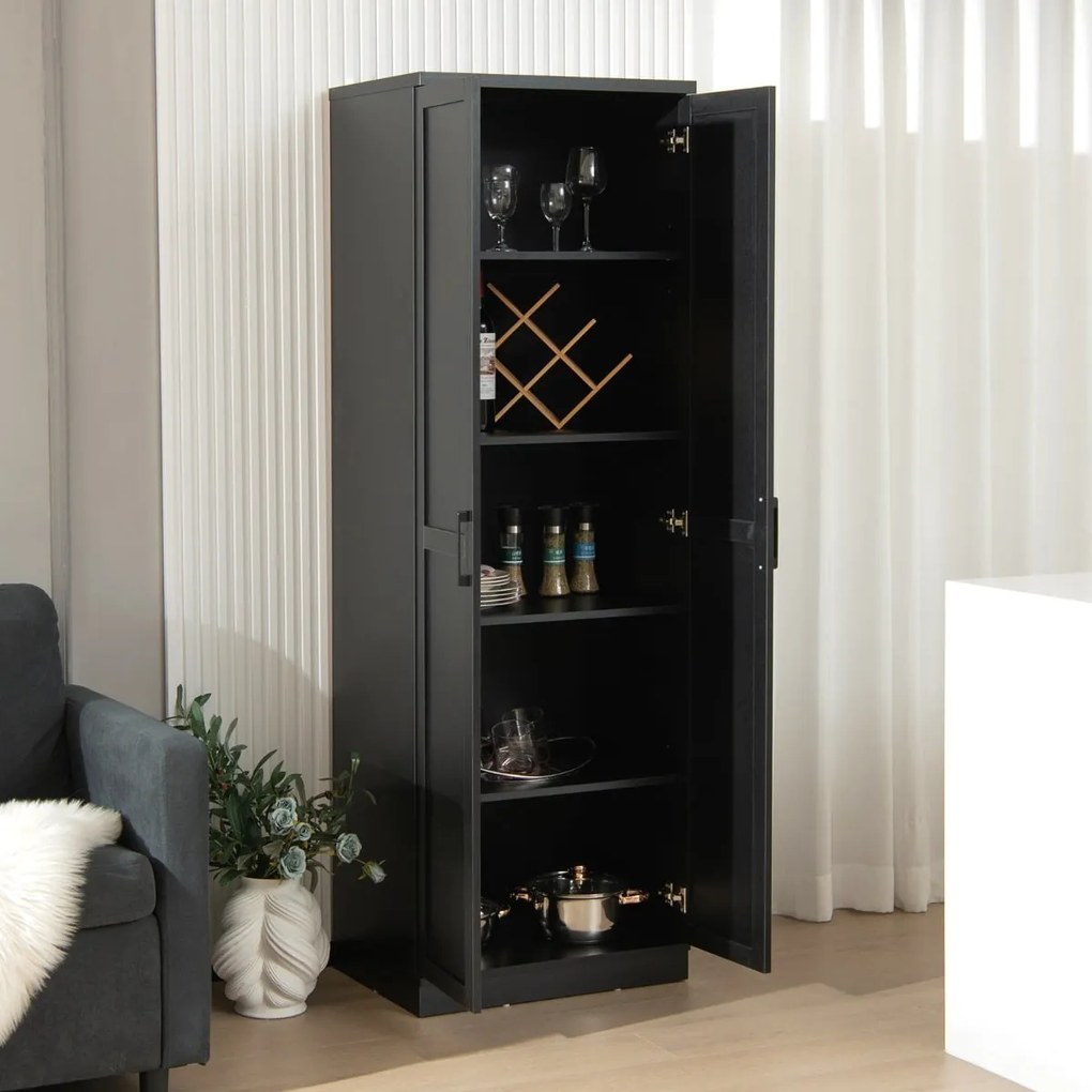 Costway 178 cm 5patrová vysoká skříň se 2 dveřmi a nastavitelnými – černý