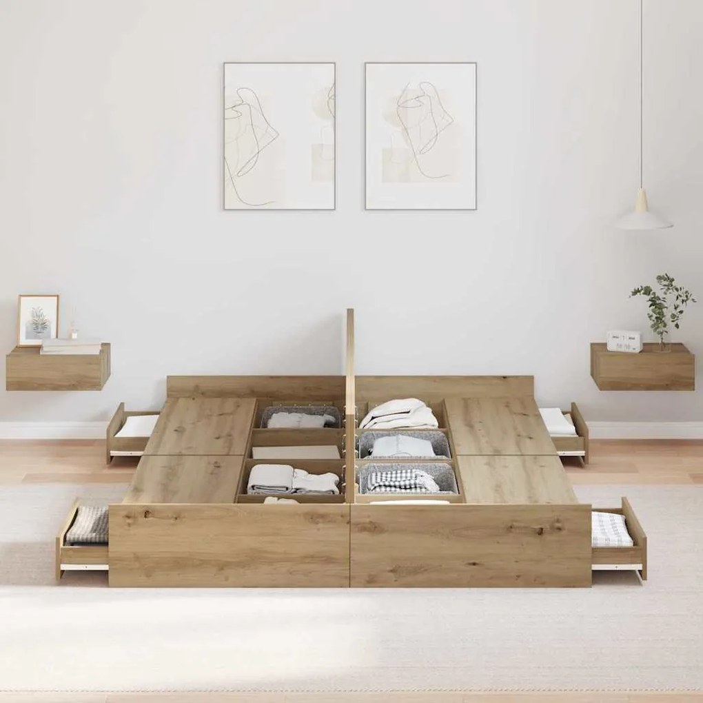 Rám postele s úložným prostorem Artisanový dub 140 x 190 cm 3335316