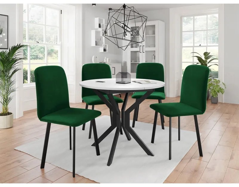 Rozkládací stůl Kirtore M 90 se 4 židlemi Lekoz, Barva dřeva: bíla + černá, Potah: Amor Velvet 4311