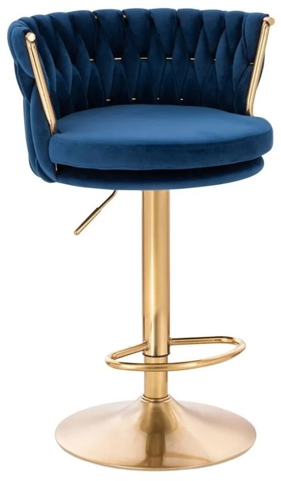 LuxuryForm DESIGN Barová židle LYON VELUR na zlaté kulaté podstavě - modrá