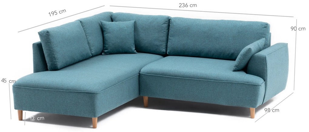 Hanah Home Rohová pohovka FELIX tyrkysová levá 825BLC1377