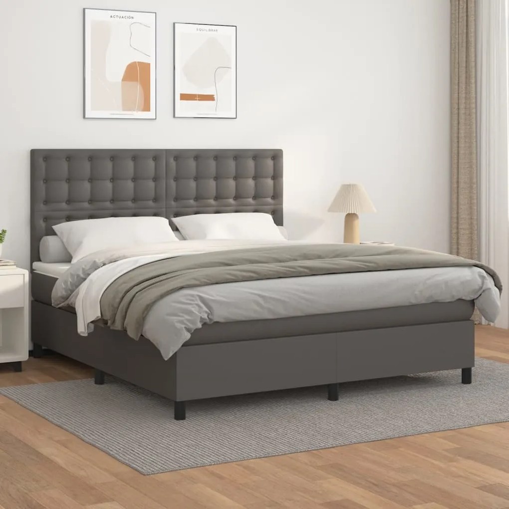 Box spring postel s matrací šedá 160x200 cm umělá kůže