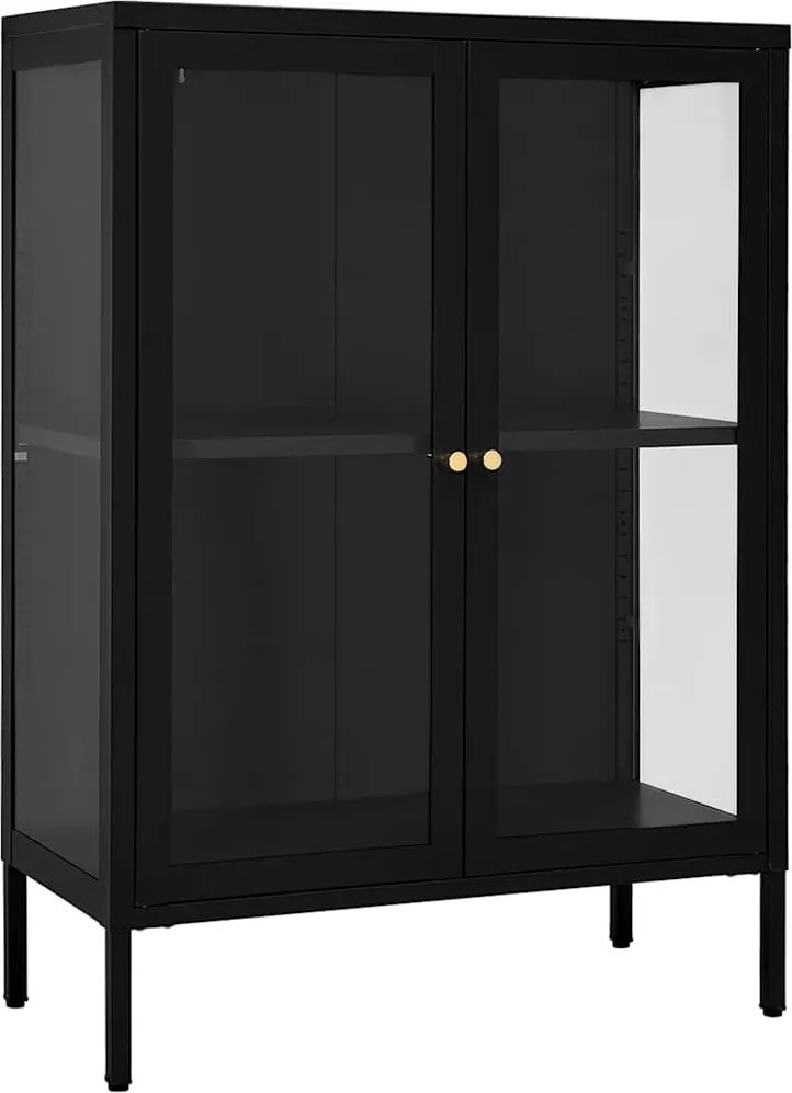 Příborník černý 75 x 35 x 105 cm ocel a sklo 336070