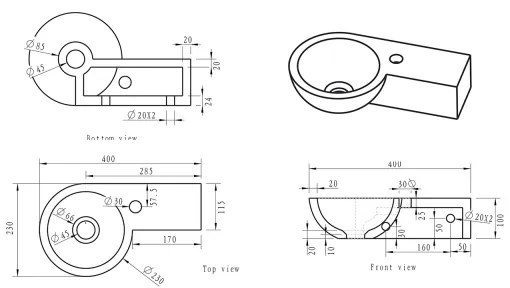 Sapho - Rohové závěsné umyvadlo BLOK 40x23 cm pravá/antracit