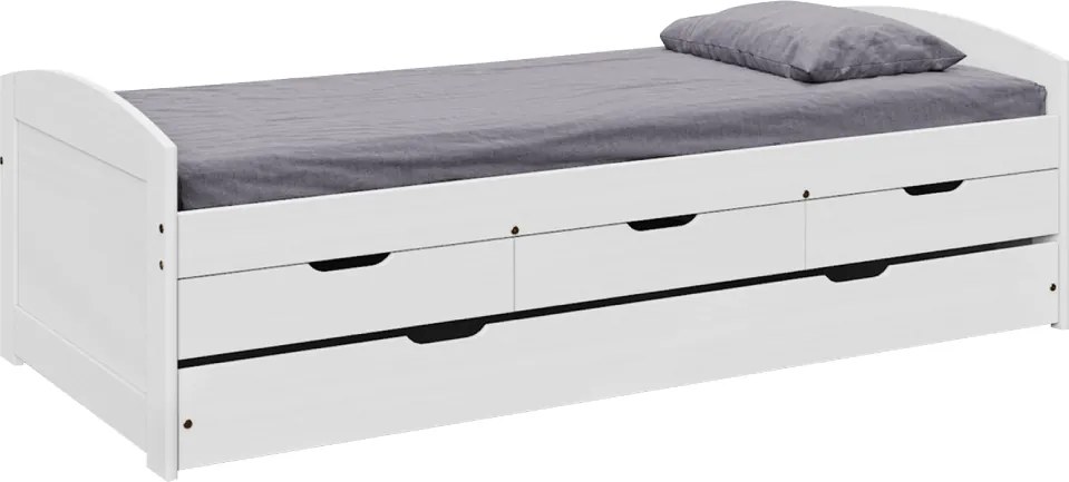 Postel s výsuvnou přistýlkou, bílá, masiv, 90x200, MARINELLA NEW