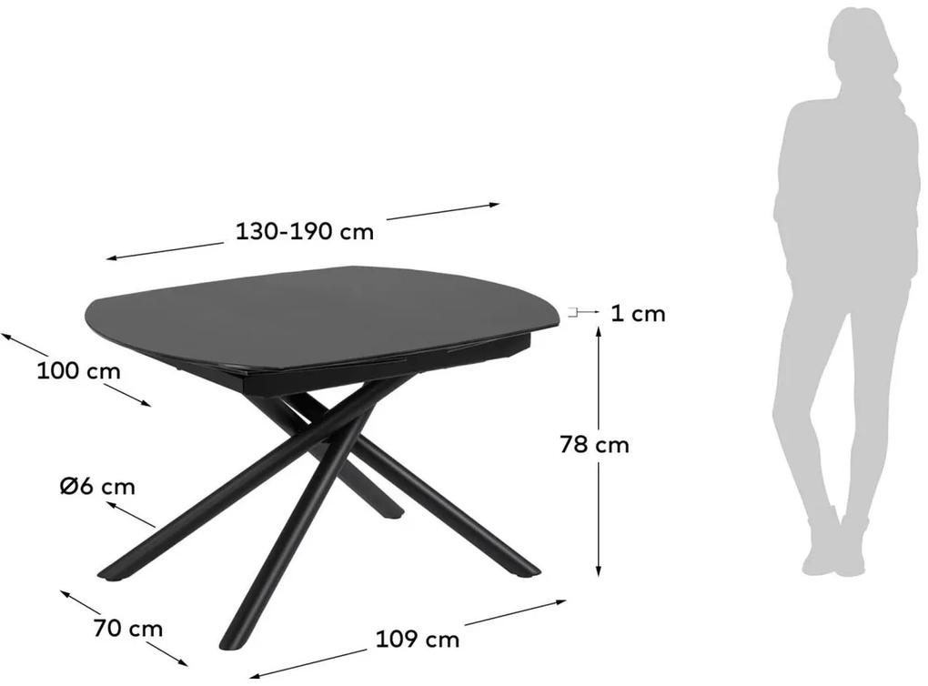 Černý skleněný rozkládací jídelní stůl Kave Home Yodalia 130/190 x 100 cm