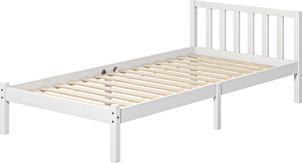 HOMCOM Dřevěný Rám Postele s Hlavovou Opěrkou pro Matratzi 90x190 cm (není součástí) Nosnost 120 kg 198x96x70 cm Bílý | Aosom