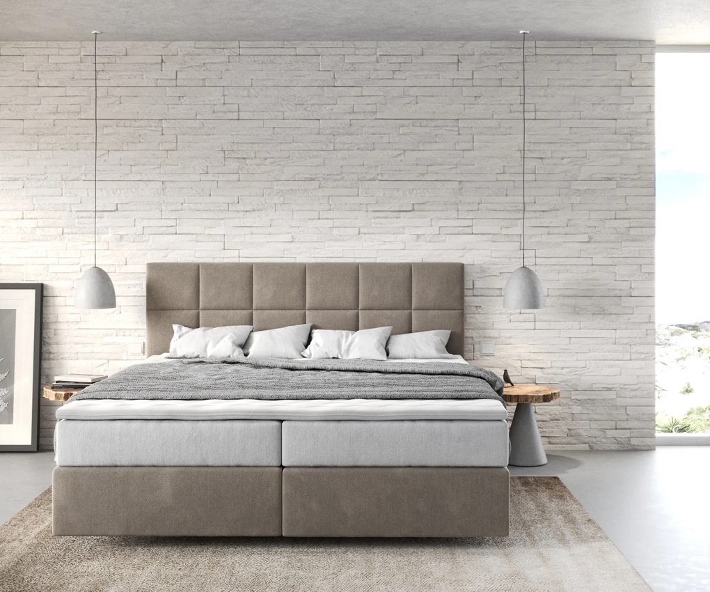 DELIFE Boxspring postel Dream-Fine 180x200 cm mikrovlákno béžová s TFK matrací a Visco topperem