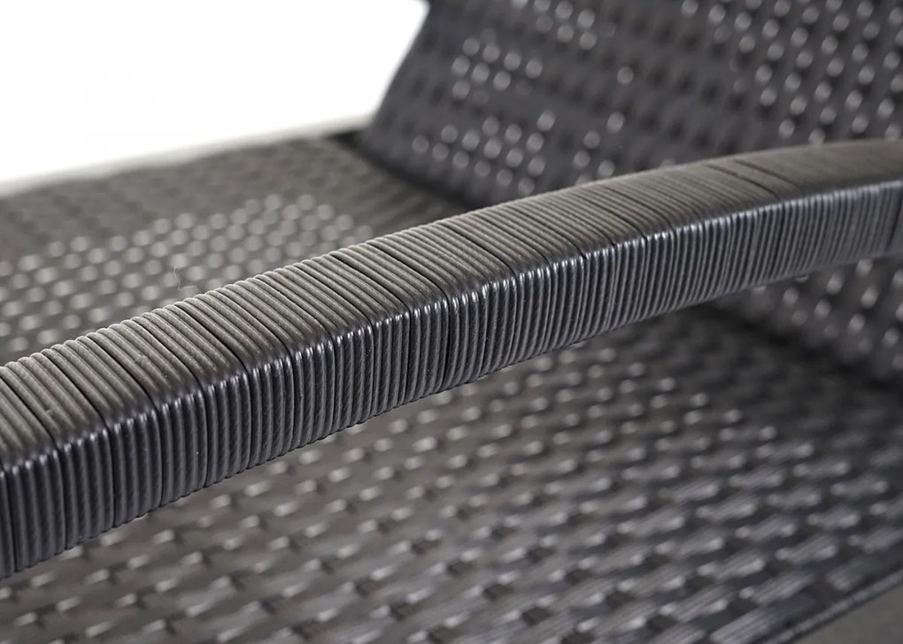 Set 2 zahradních lehátek HWC-E27, polyratan, černé polštáře - tmavě šedá