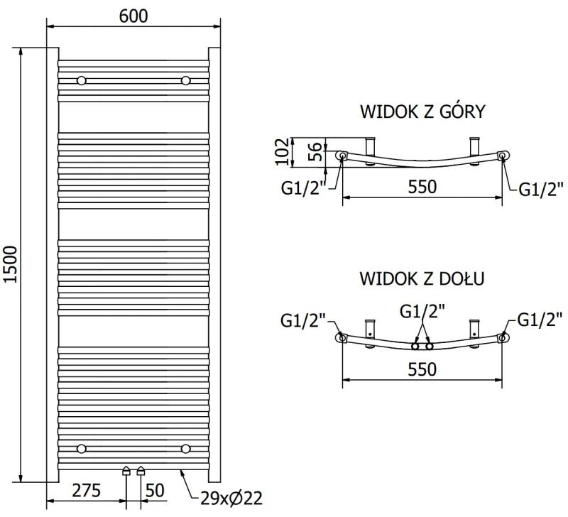 Mexen Ares koupelnový radiátor 1500 x 600 mm, 733 W, Bílá - W102-1500-600-00-20