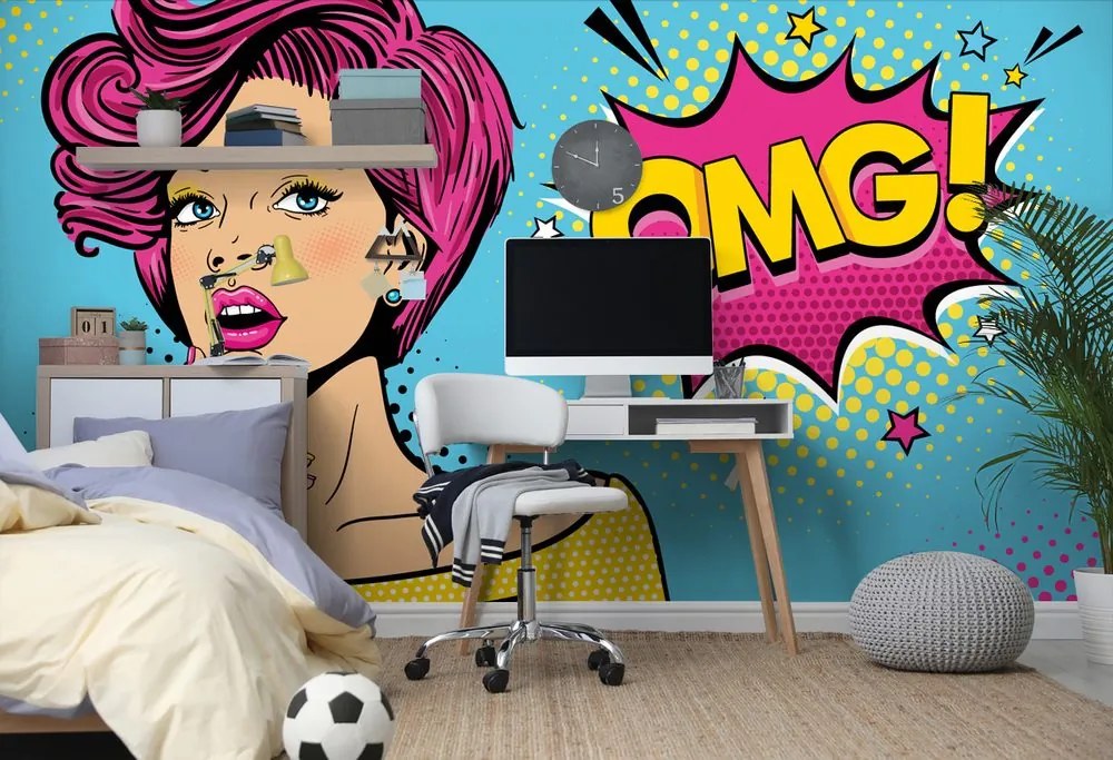 Samolepící tapeta dáma v pop art stylu - OMG!