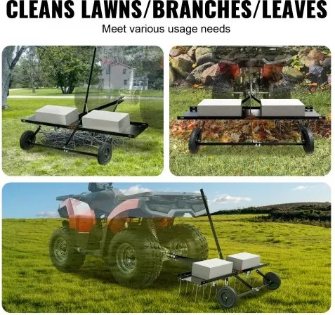 Vlek za odhrnovač trávy 121,9 cm hrábě na pro ATV nebo sekačku 24 prstů