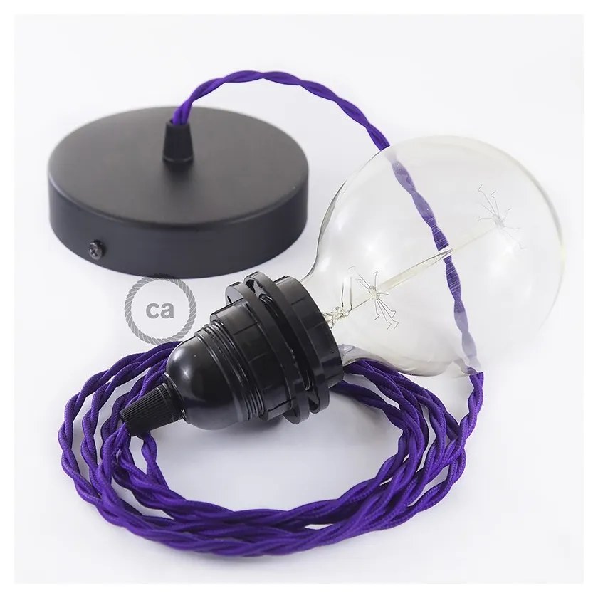 creative cables Závěsné svítidlo pro stínidla s fialovým zkrouceným hedvábným textilním kabelem TM14 Velikost: 50 cm, Barva: Měď, Montáž: Sestavený