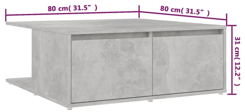 vidaXL Marketos Konferenční stolek betonově šedý 80 x 80 x 31 cm dřevotříska