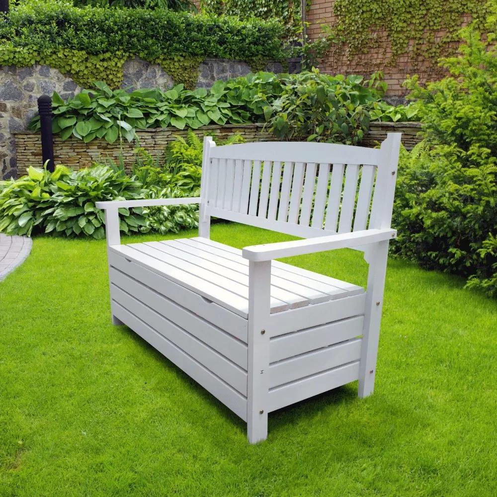 Tempo Kondela Zahradní lavice Amula s úložným prostorem, bílá - 124 cm