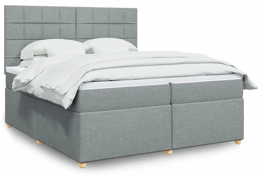 Box spring postel s matrací světle šedá 200 x 200 cm textil