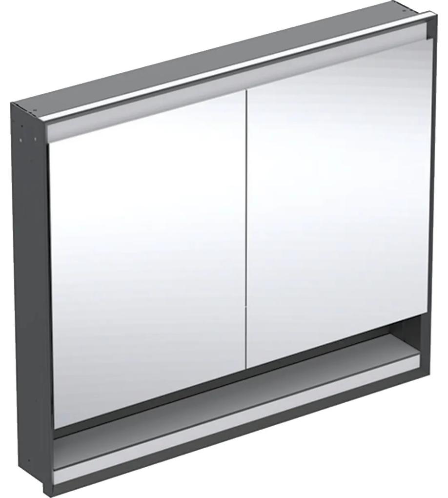 Geberit ONE - Zrcadlová skříňka s LED osvětlením, 1050x900x150 mm, 2 dvířka, s nikou, vestavná, matná černá 505.824.00.7