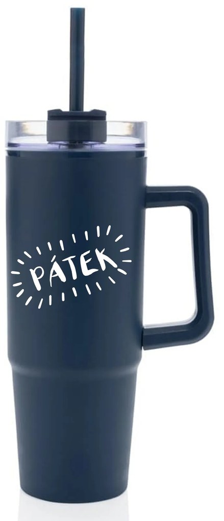 PÁTEK - tmavě modrý cestovní hrnek s průhledným víčkem 900 ml