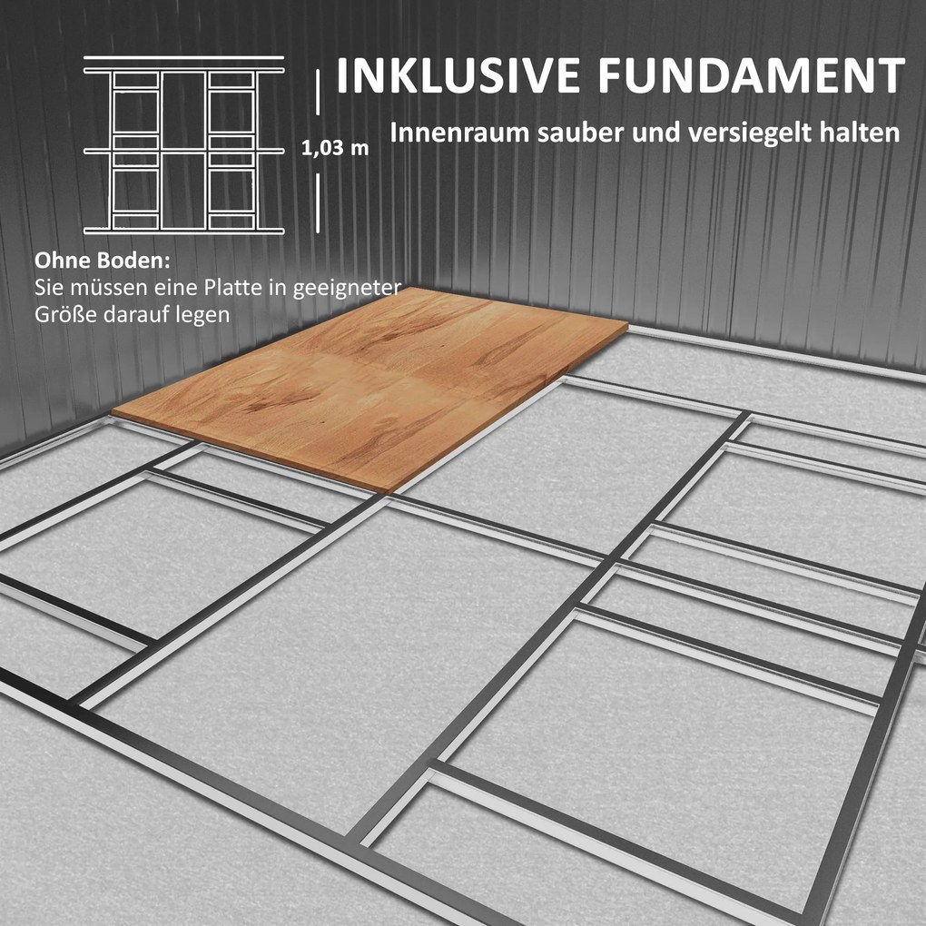 Outsunny kůlna na nářadí s podezdívkou kůlna na nářadí zahradní kůlna kovová uhlíkově šedá 340 x 386 x 200 cm | Aosom