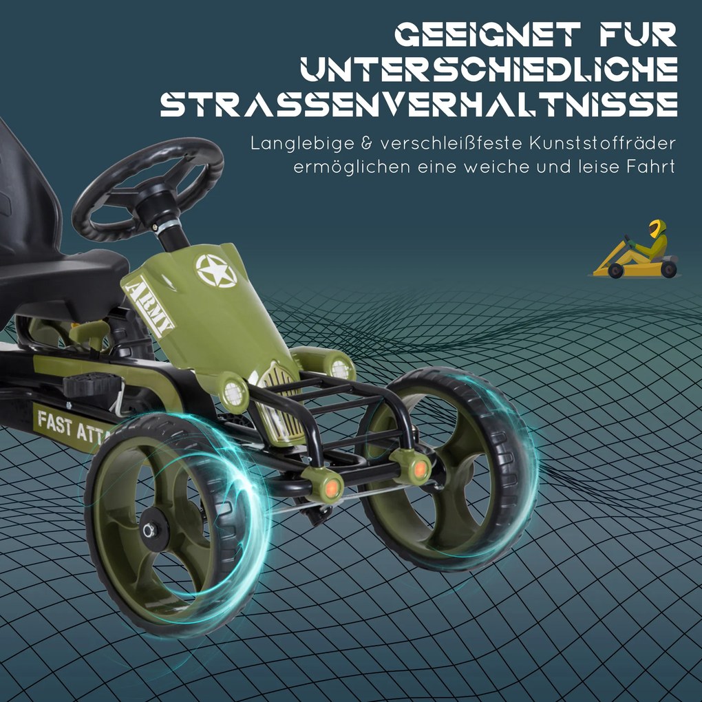 HOMCOM Motokára šlapací auto s ruční brzdou Nastavitelné sedadlo od 3 let Zelená 105 x 54 x 61 cm