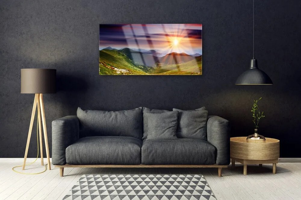 Plexisklo-obraz Hory Západ Slunce Krajina 100x50 cm